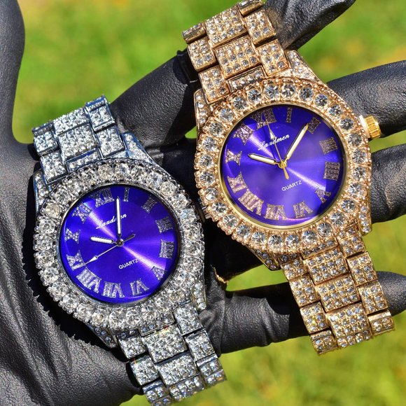 Laudmen | Accessories | Full Iced Out Blue Face Luxury Stylish Watch ...